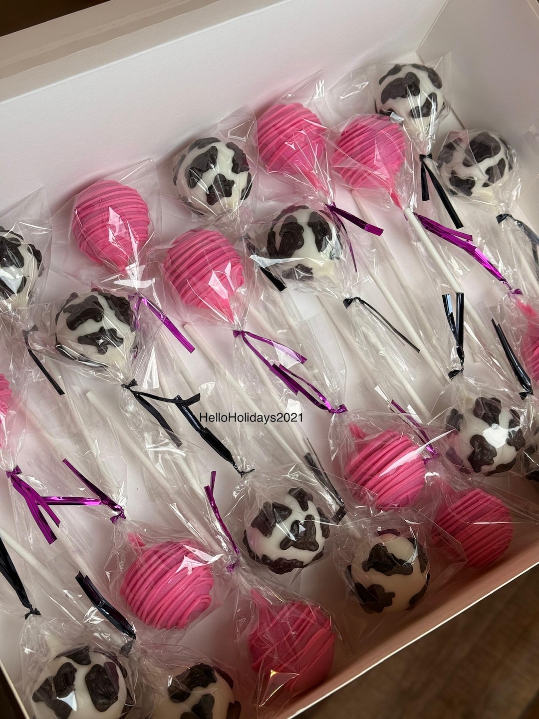 1 Dozen Cow Print and Pink Drizzled Cake Pops! Vanilla Cake! 6 Cow ...