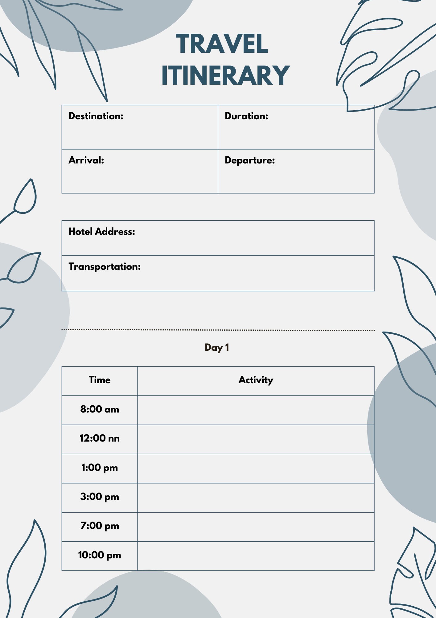 2 Week Printable Travel Itinerary Template Instant Download Travel ...