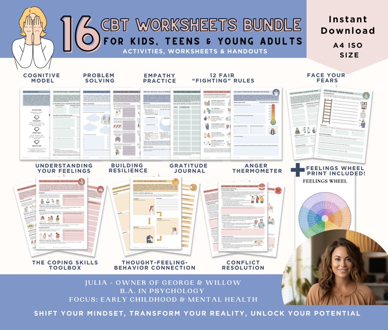 CBT Worksheets for Kids, Teens and Young Adults, Goal Setting Templates ...
