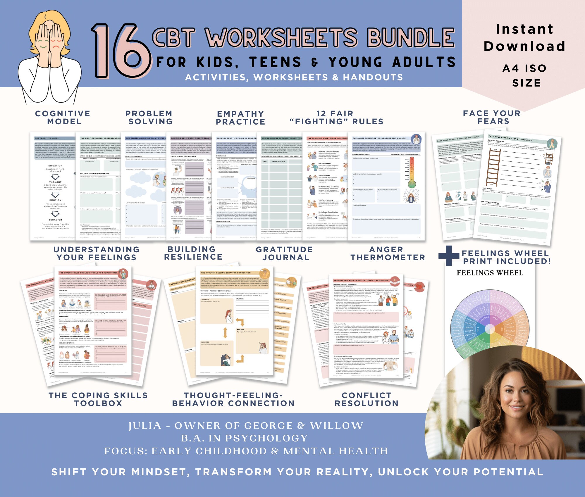CBT Worksheets for Kids, Teens and Young Adults, Goal Setting Templates ...