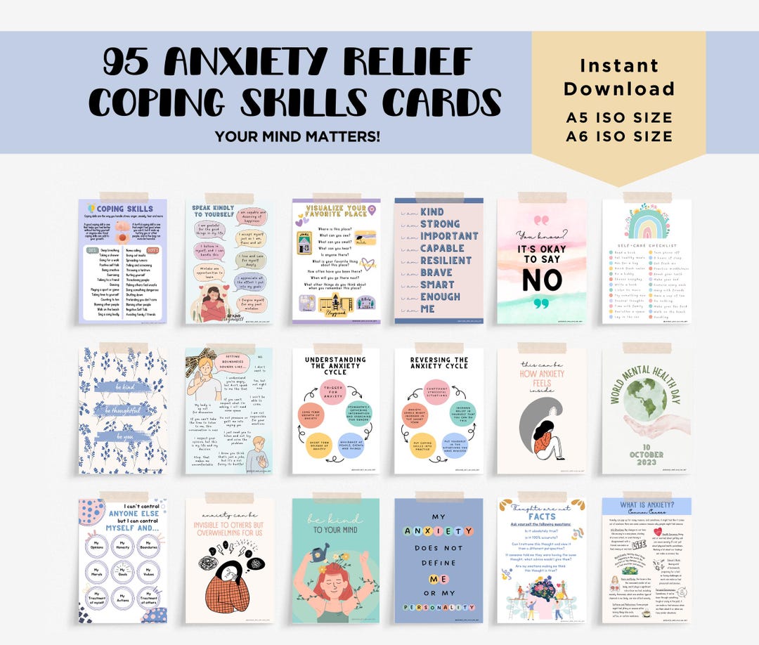 Anxiety Relief Coping Skills Flashcards, Mindfulness Cards, Anxiety ...