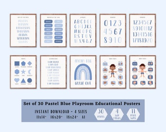 Set of 6 Learning Posters, Printable Kids Wall Art, Educational Posters ...