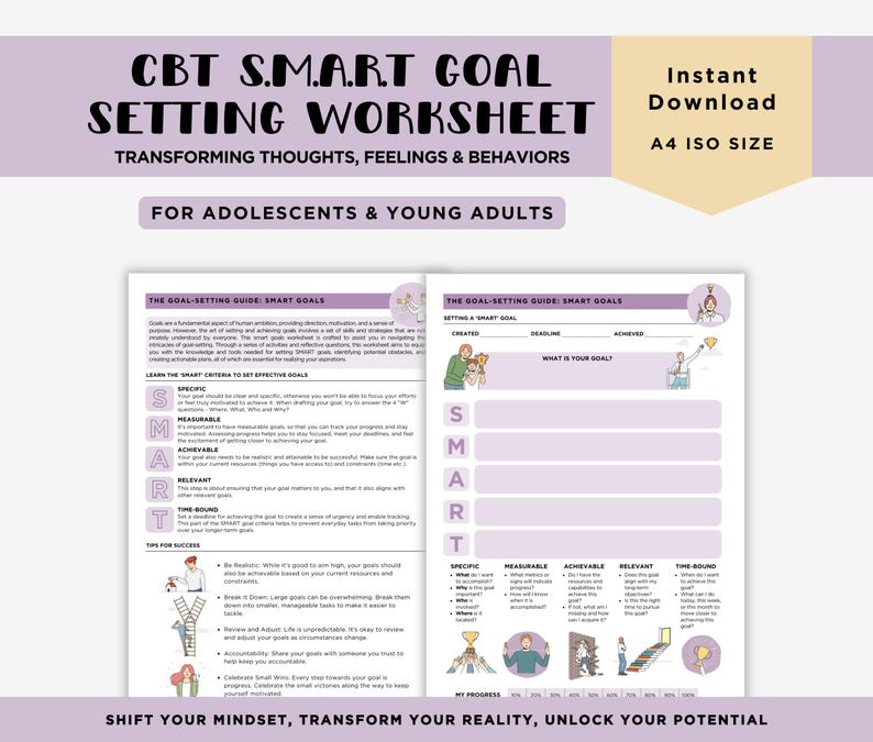 Goal Setting Template Worksheet for Adolescents and Young Adults, Goal ...