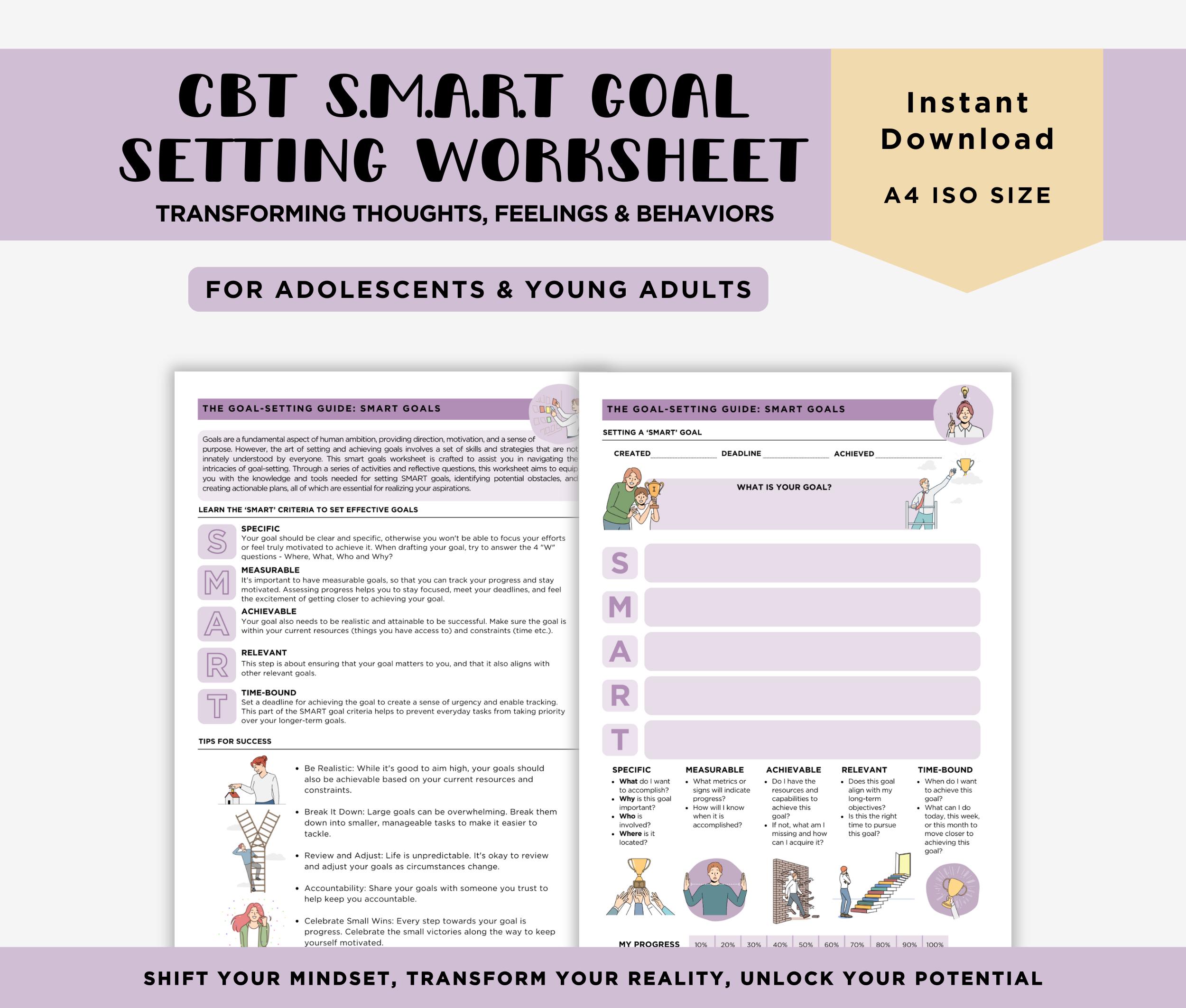 Goal Setting Template Worksheet for Adolescents and Young Adults, Goal ...