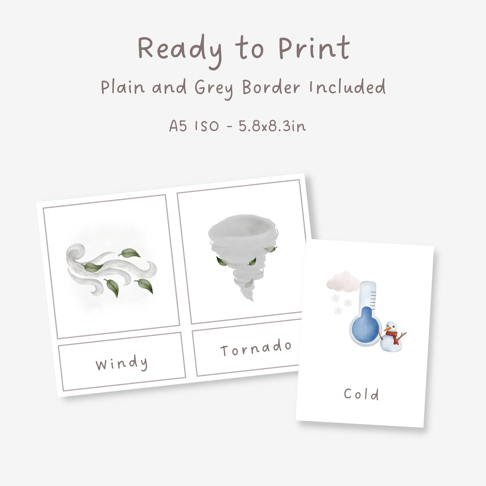 Printable Weather Flash Cards, Weather Chart, Montessori Materials ...