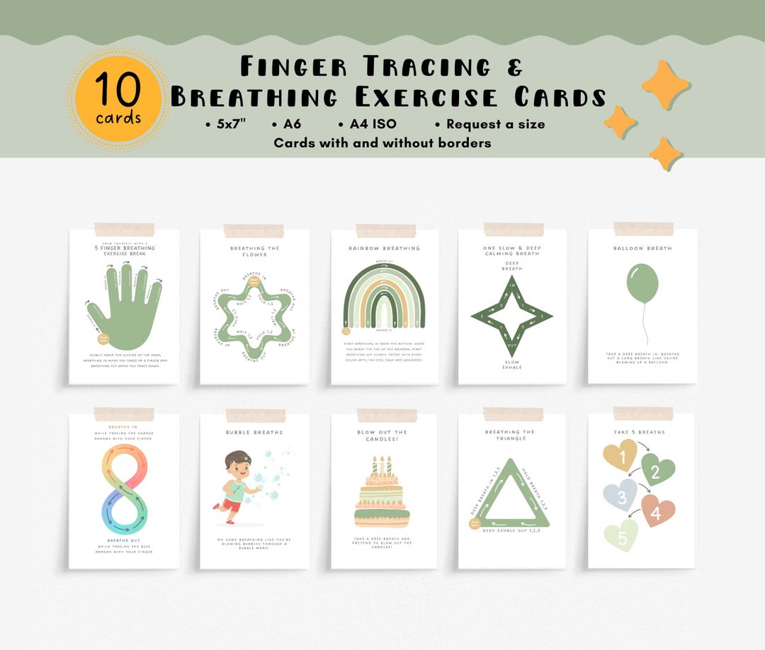 Finger Tracing Flashcards and Breathing Exercise Calm Down Cards and ...