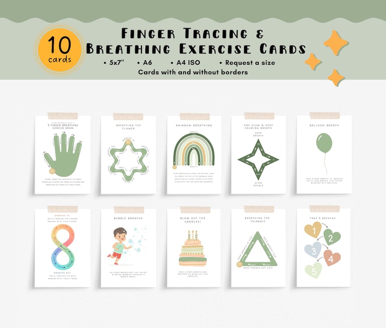 Finger Tracing Flashcards and Breathing Exercise Calm Down Cards and ...