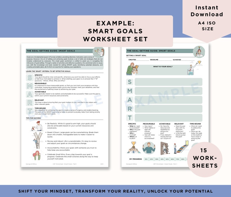 CBT Worksheets for Kids, Teens and Young Adults, Goal Setting Templates ...