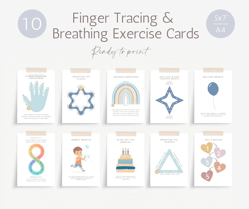 Finger Tracing and Breathing Exercise Calm Down Cards and Posters ...