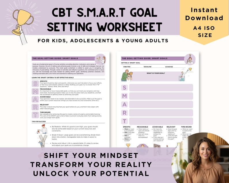 Goal Setting Template Worksheet for Adolescents and Young Adults, Goal ...