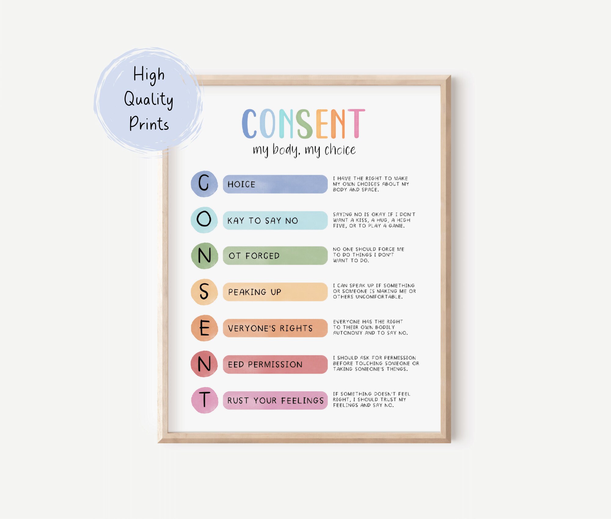 Consent My Body My Choice Print, School Psychologist Therapy Office ...