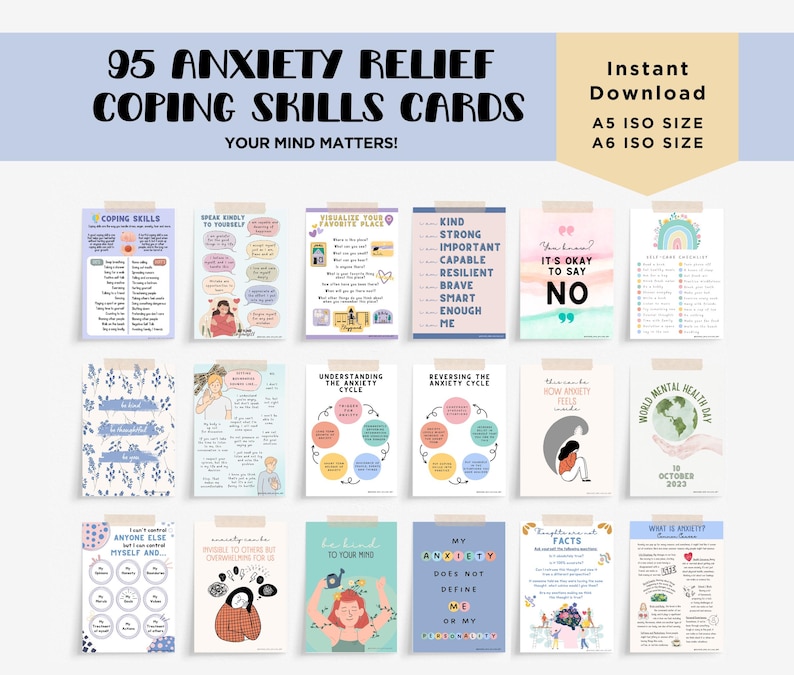 Anxiety Coping Skills Flashcards, Mindfulness Cards, Anxiety Care ...