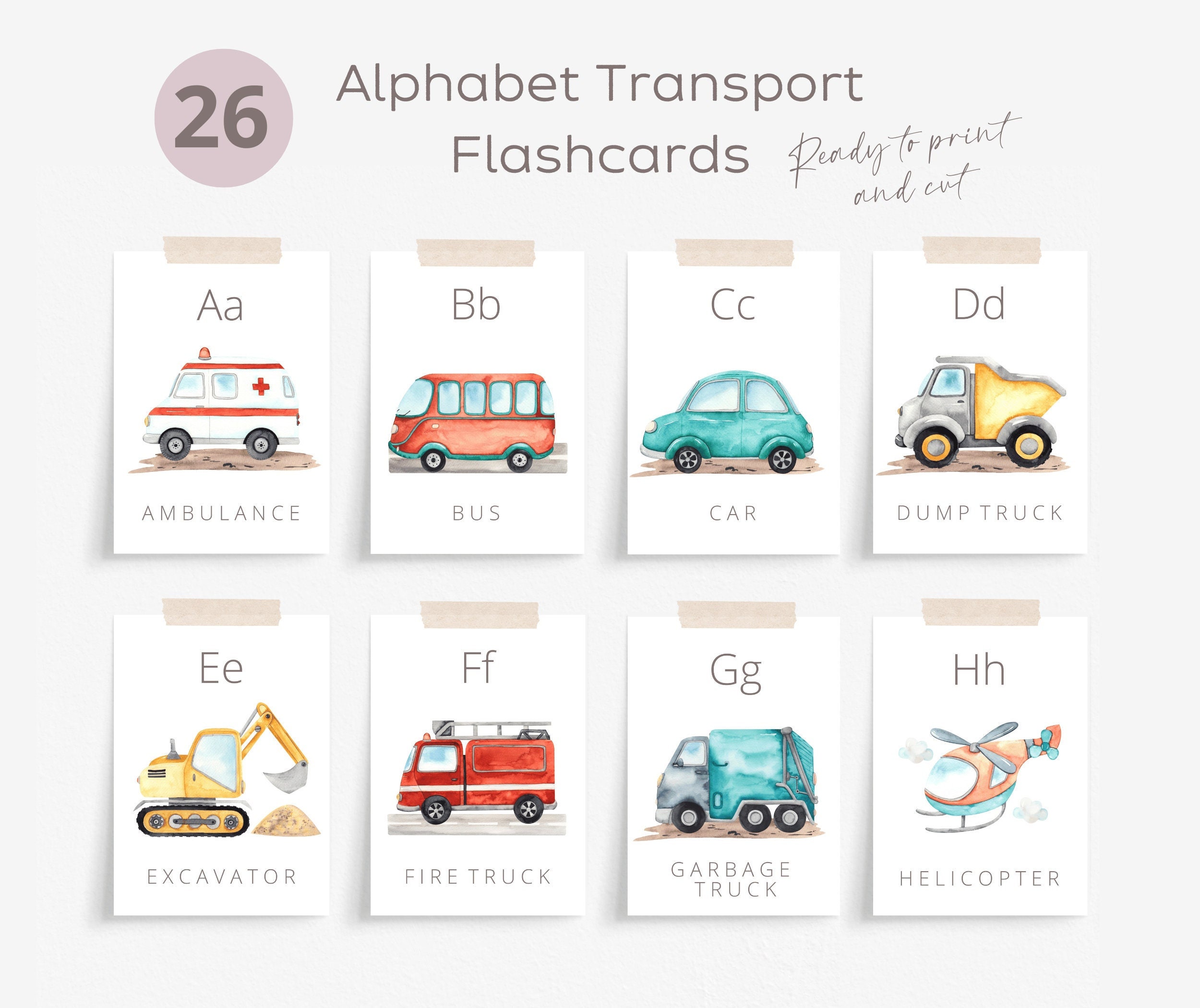 Alphabet Flashcards of Transport Vehicles, Flash Cards Toddlers ...