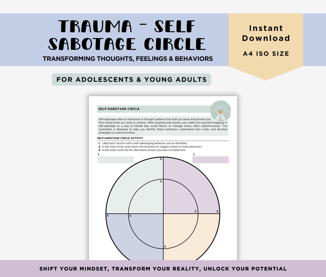 Self Sabotage Trauma Therapy Worksheet for Teens and Young Adults ...