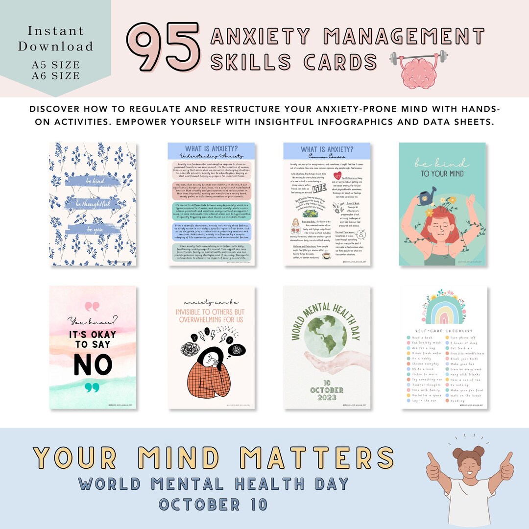 Anxiety Coping Skills Flashcards, Mindfulness Cards, Anxiety Care ...