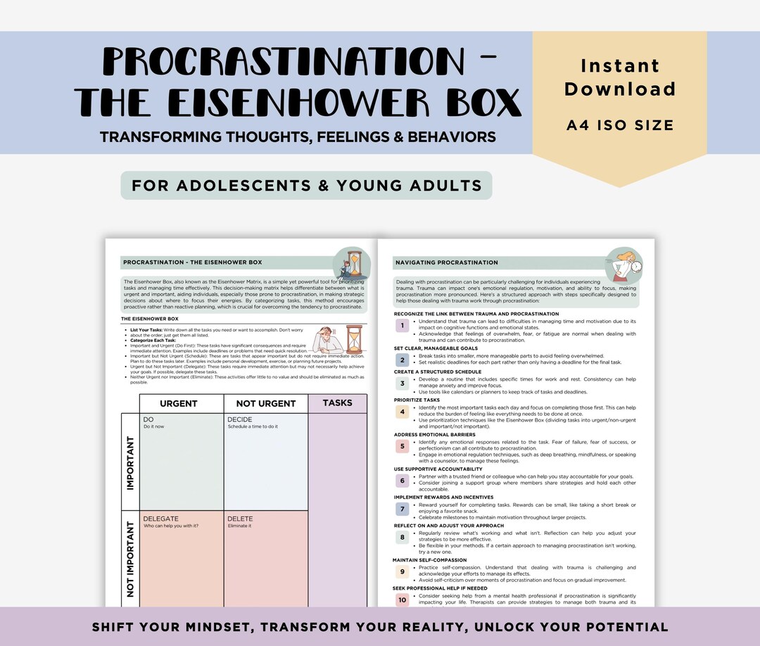 Therapy Worksheet Working on Procrastination for Teens and Young Adults ...