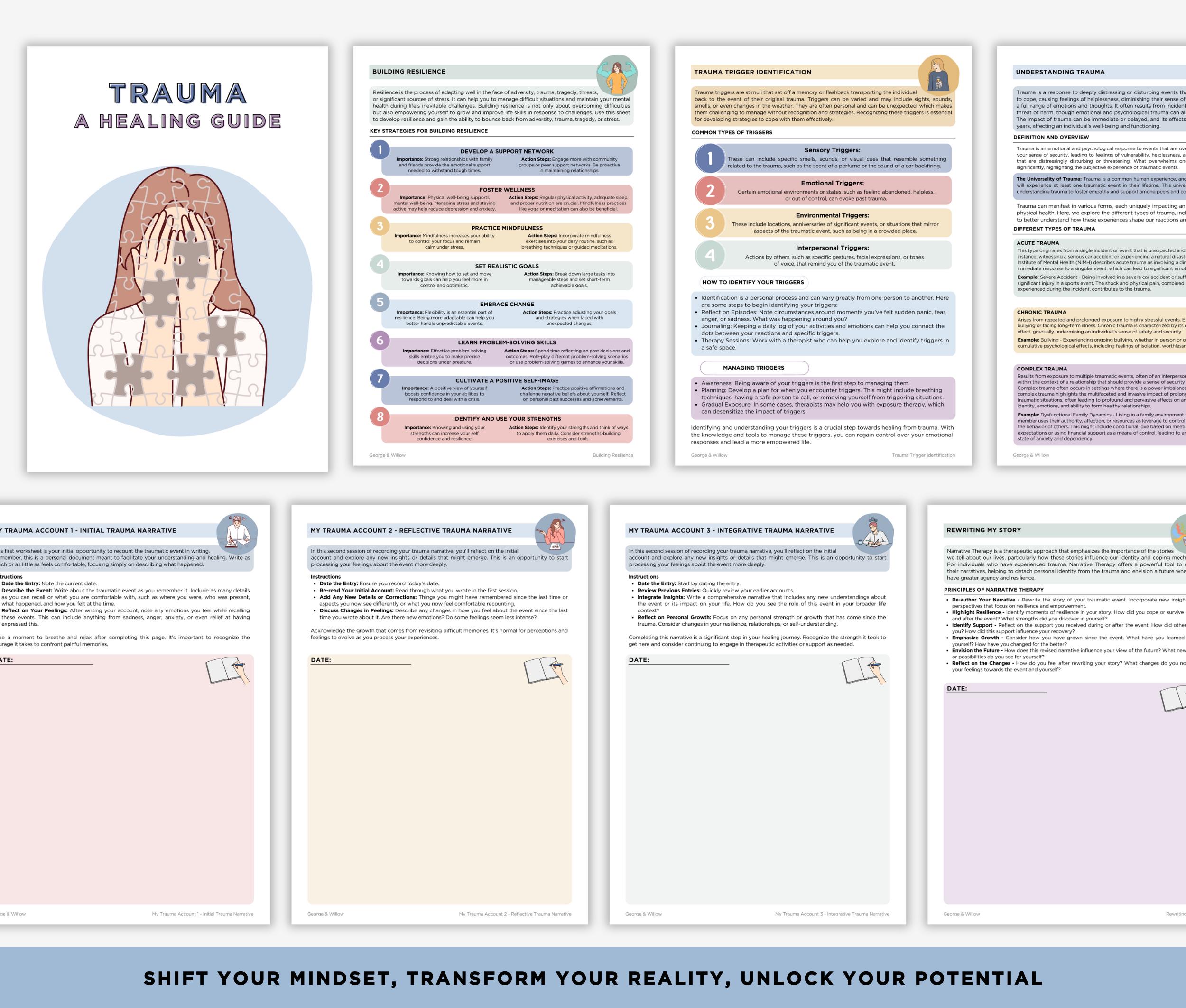 Trauma Therapy Worksheet Bundle for Teens and Young Adults, Social ...