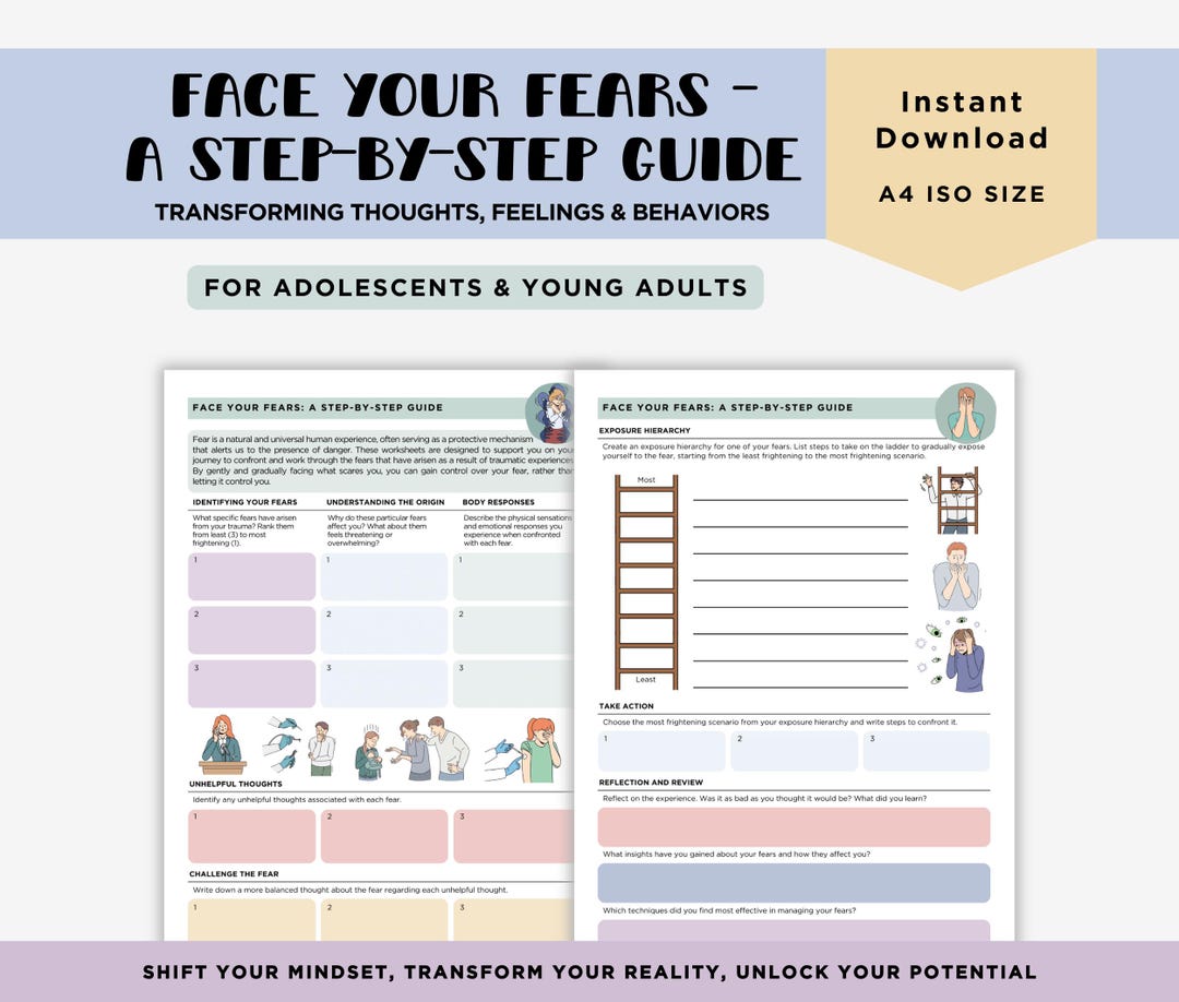 Therapy Worksheet Face Your Fears for Teens and Young Adults, Therapist ...