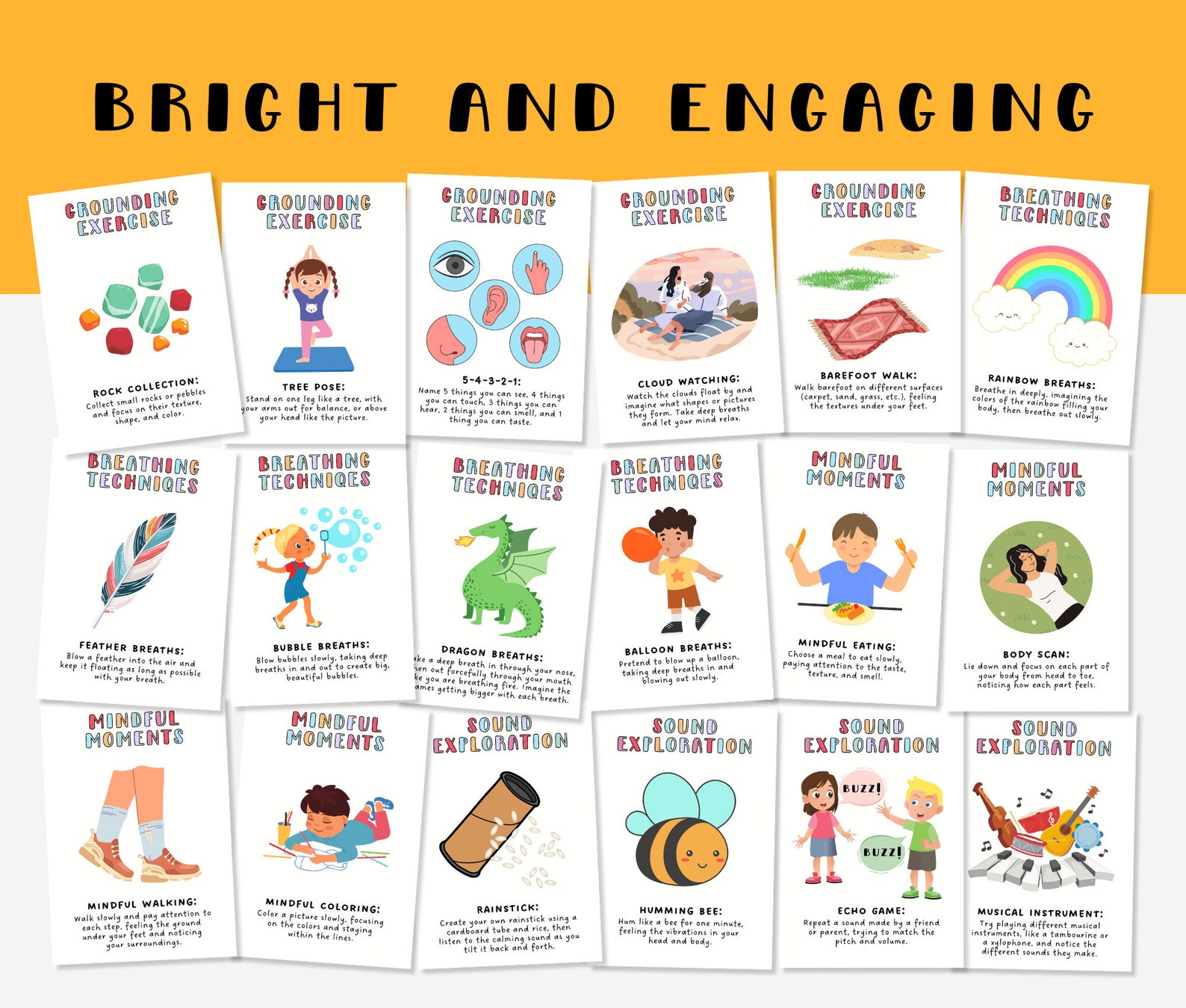 44 Somatic Therapy Coping Skill Cards for Kids, PTSD Therapy Grounding ...