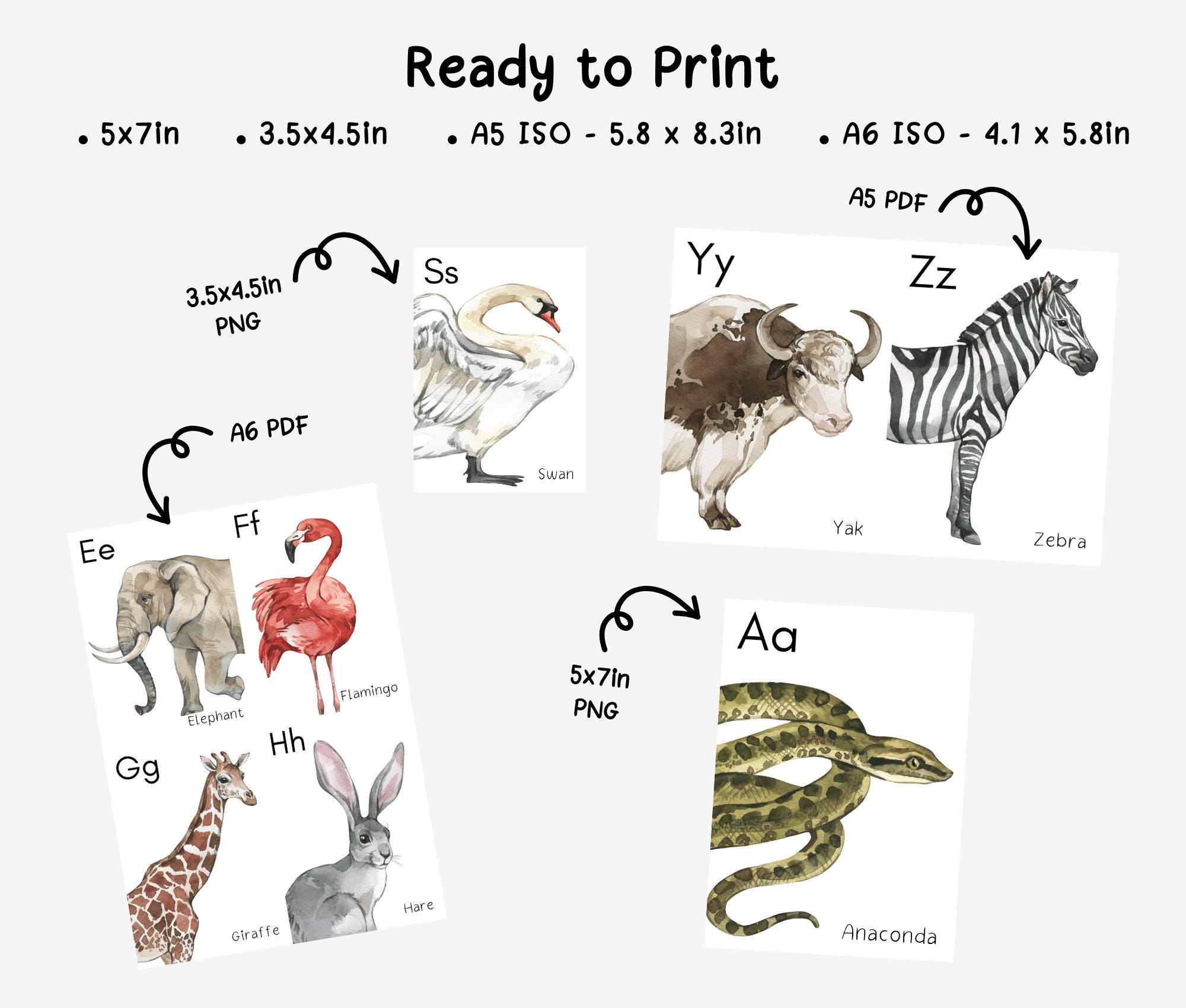 Animal Alphabet Flashcards for Toddlers Homeschool Resources Montessori ...