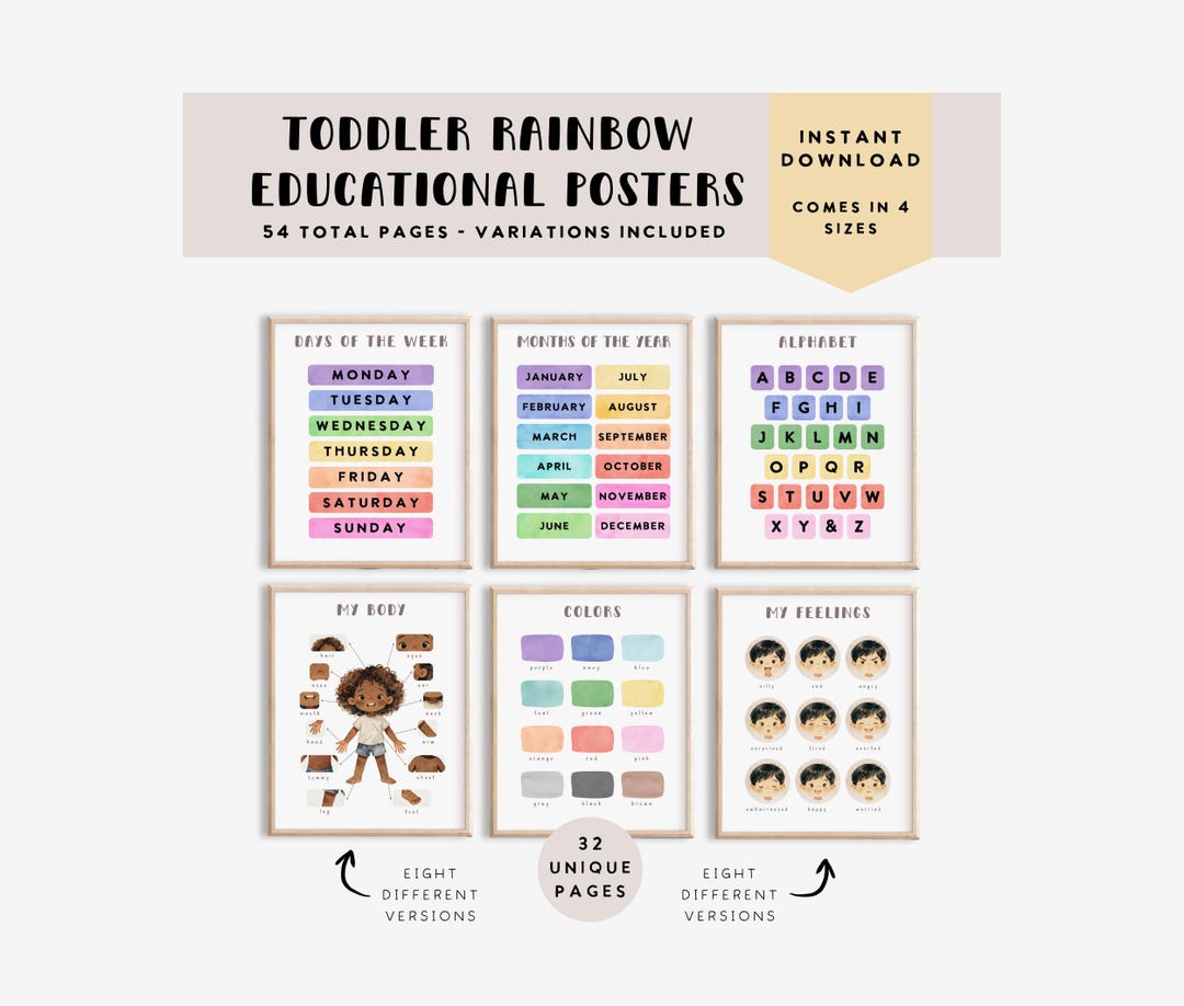 Rainbow Educational Posters for Your Toddler Playroom, Preschool ...