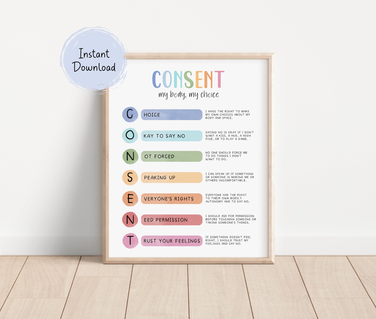 Consent My Body My Choice Print, School Psychologist Therapy Office ...