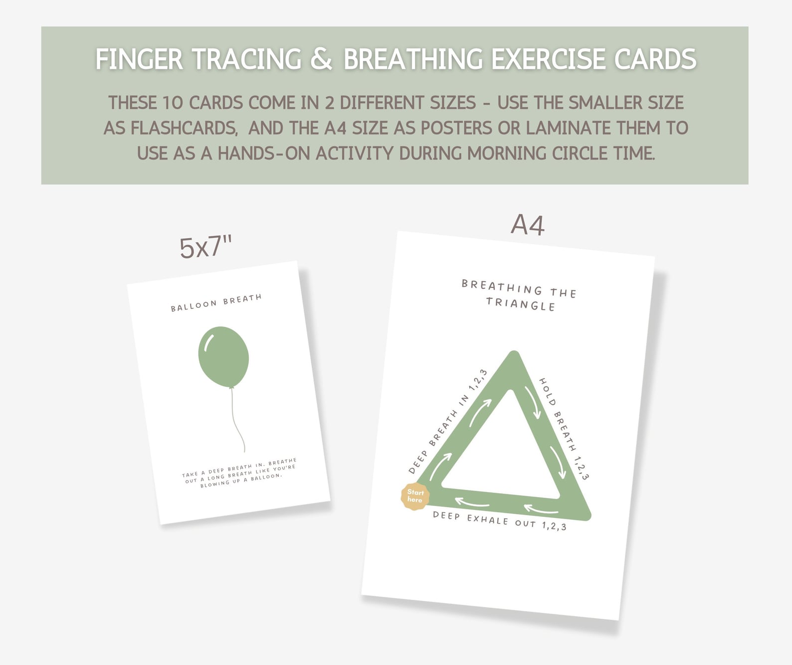 Finger Tracing Flashcards and Breathing Exercise Calm Down Cards and ...