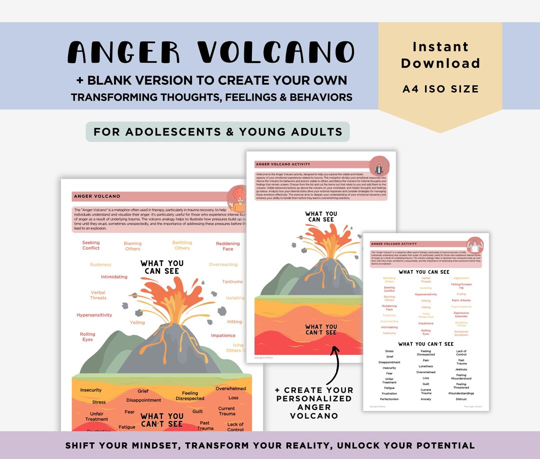 Anger Volcano for Teens and Young Adults, Counselor Tools and Exercises ...