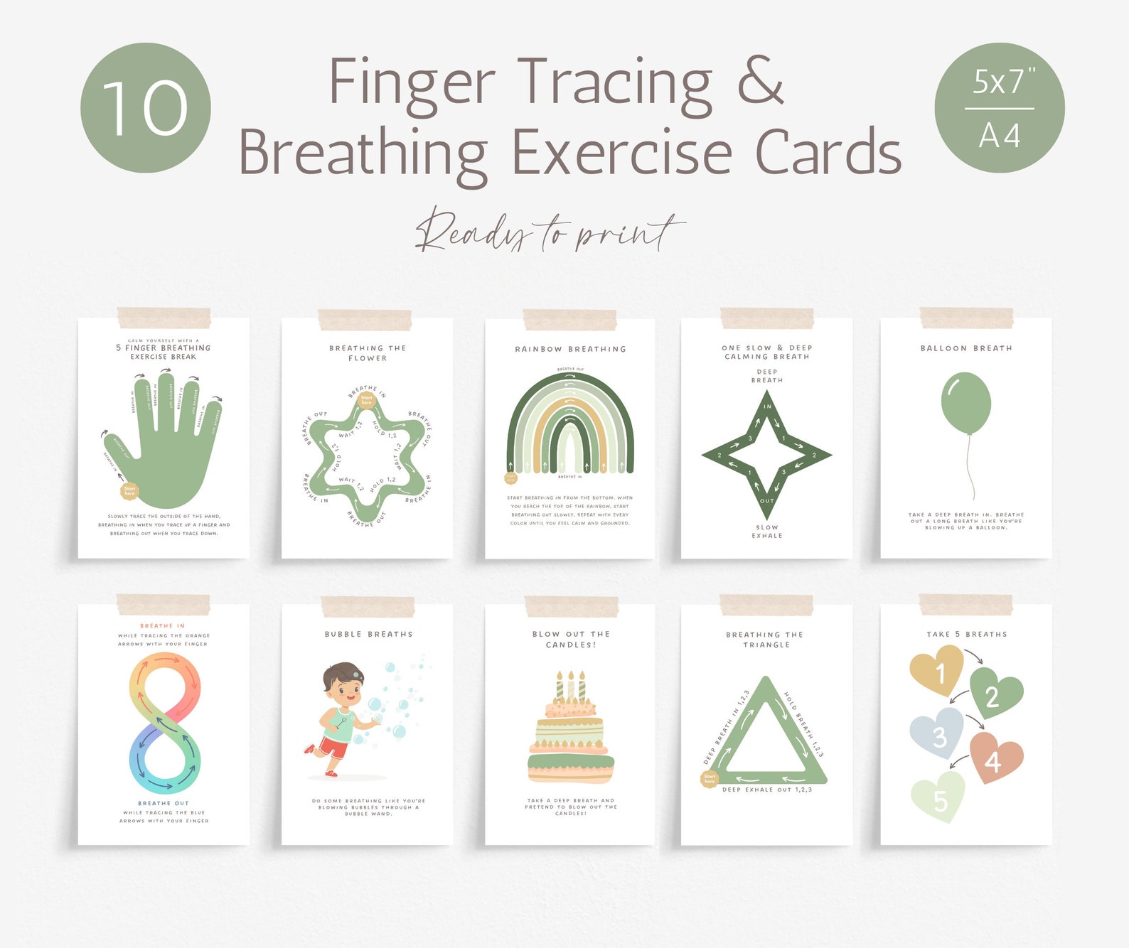 Finger Tracing Flashcards and Breathing Exercise Calm Down Cards and ...