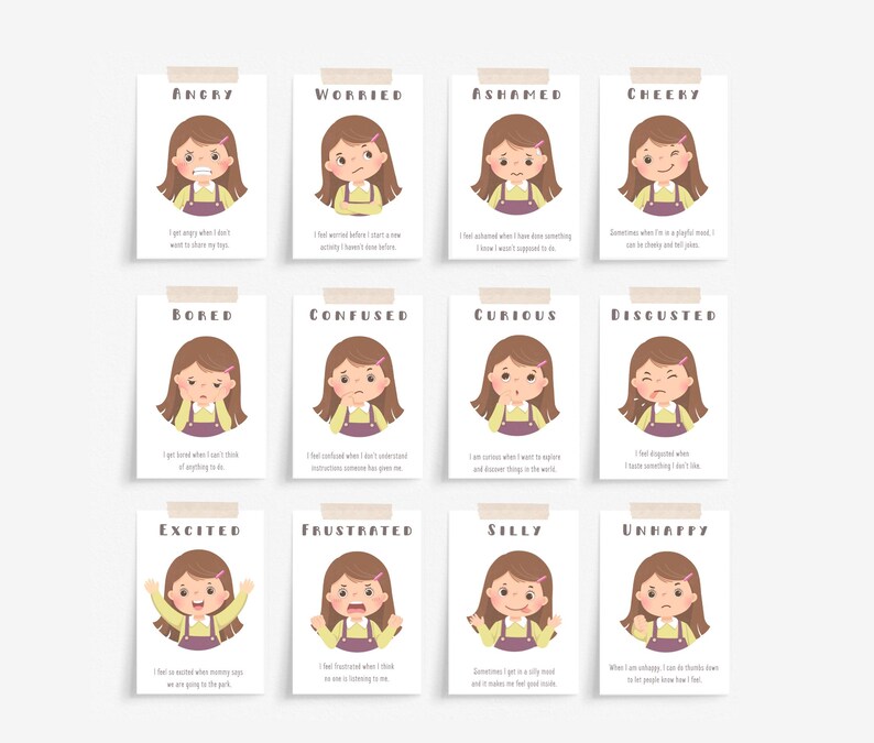Girls Emotions Flashcards, Toddler Flashcards Preschool Early Learning ...