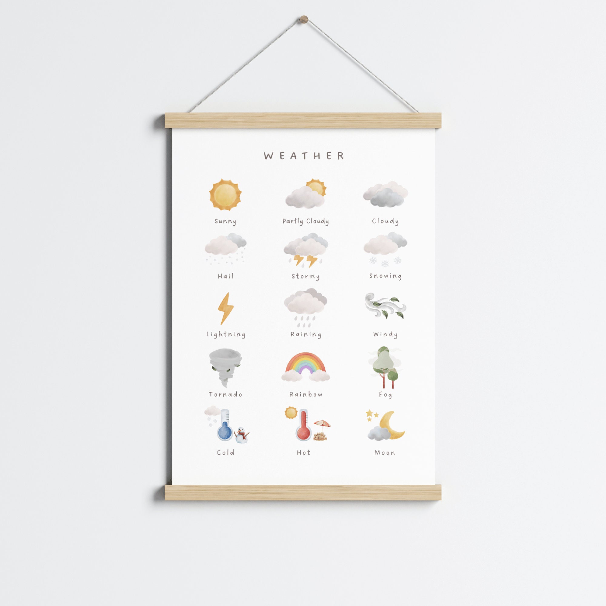 Weather Chart Educational Print, Kids Weather Poster, Kids Wall Decor ...