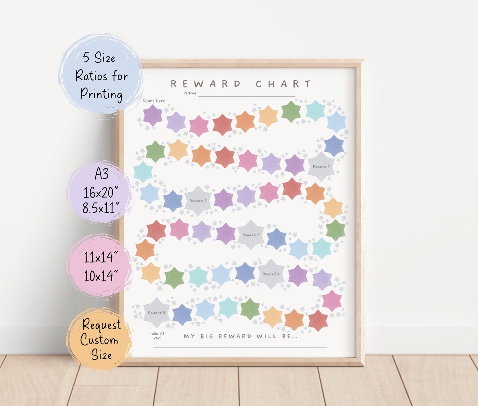 Reward Star Chart for Toddlers and Kids, Printable Rainbow Chore Poster ...