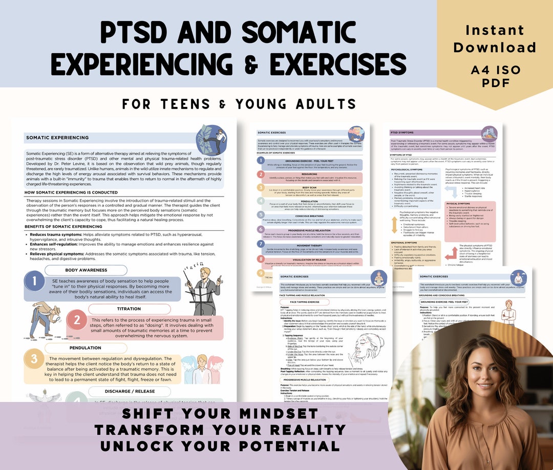 Trauma Somatic Worksheets and Exercises for Teens and Young Adults, Counselor Tools and ...