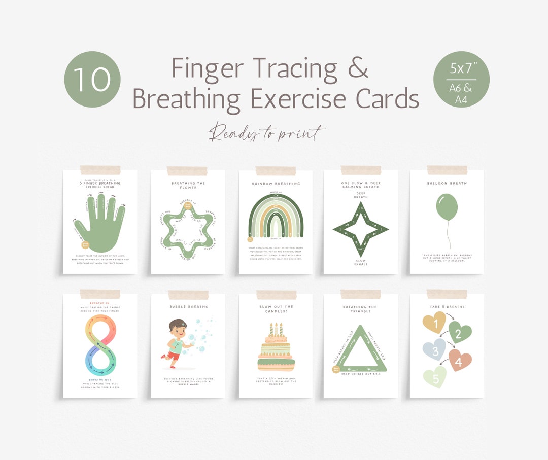 Finger Tracing Flashcards and Breathing Exercise Calm Down Cards and ...