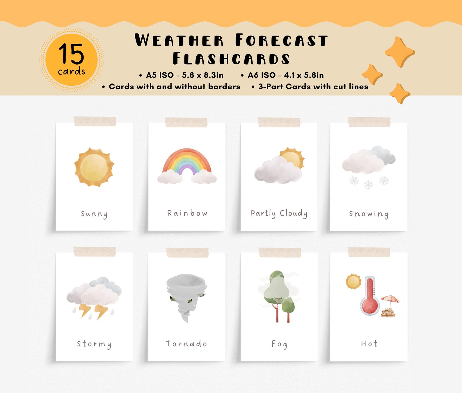 Printable Weather Flash Cards, Weather Chart, Montessori Materials ...