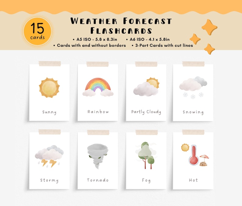Printable Weather Flash Cards, Weather Chart, Montessori Materials ...