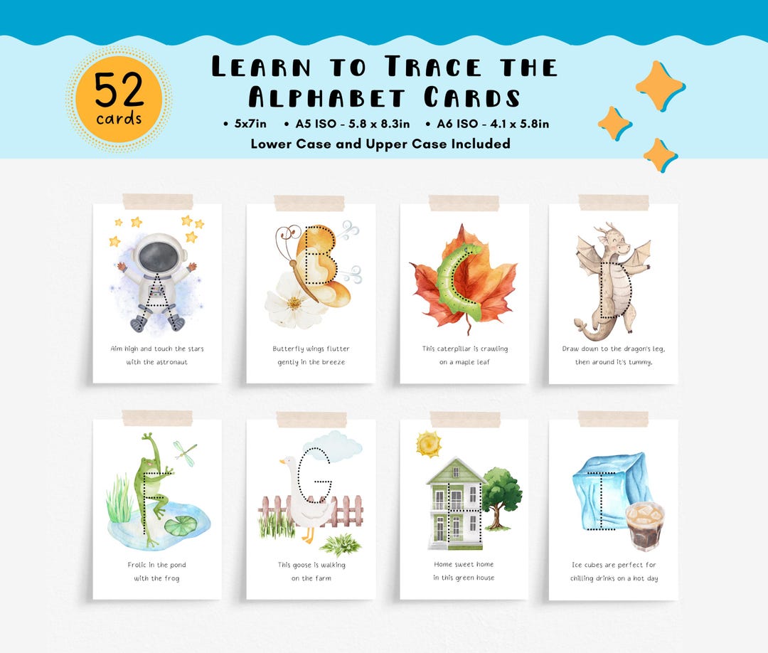 Alphabet Tracing Flashcards for Kids and Toddlers With Watercolor ...