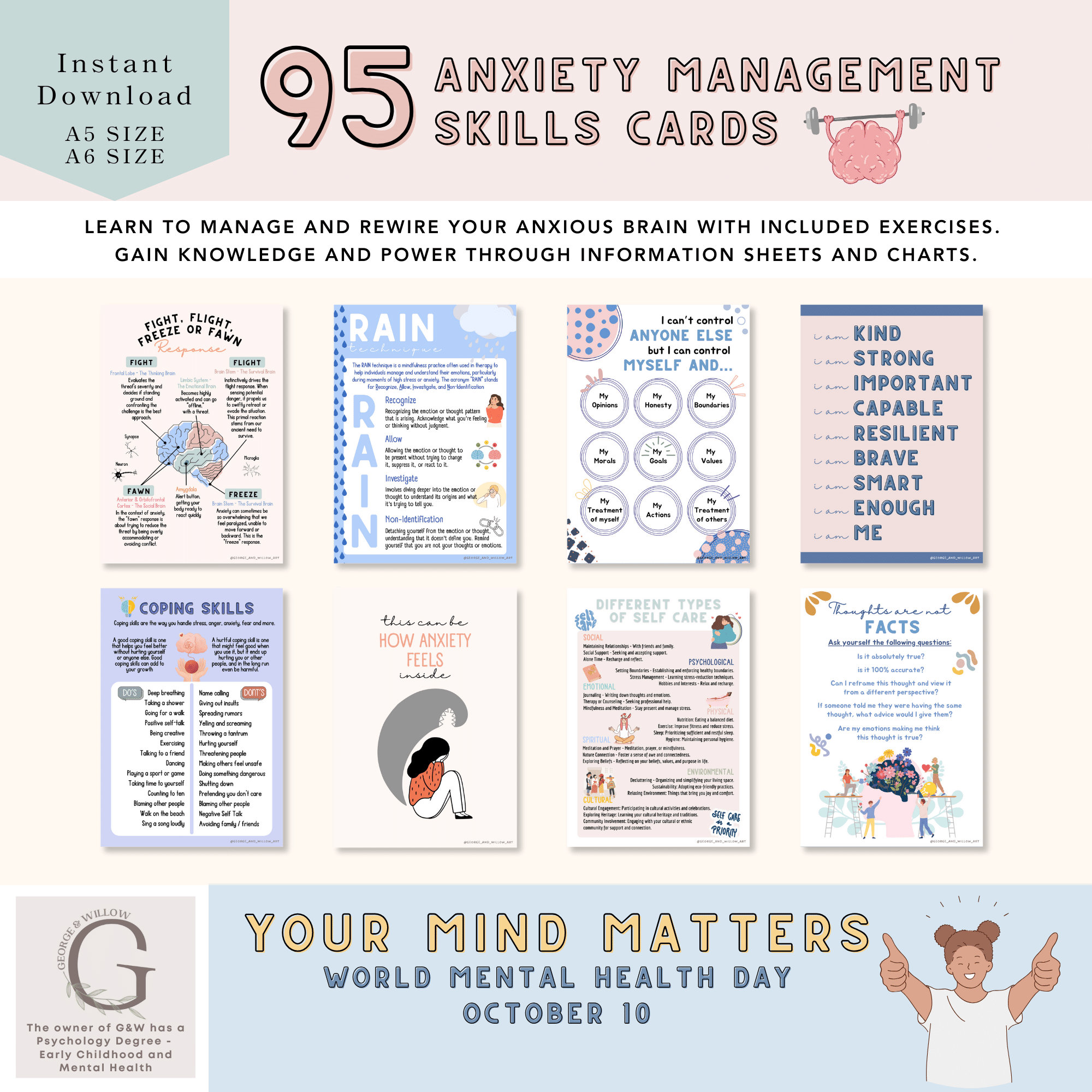 Anxiety Coping Skills Flashcards, Mindfulness Cards, Anxiety Care ...