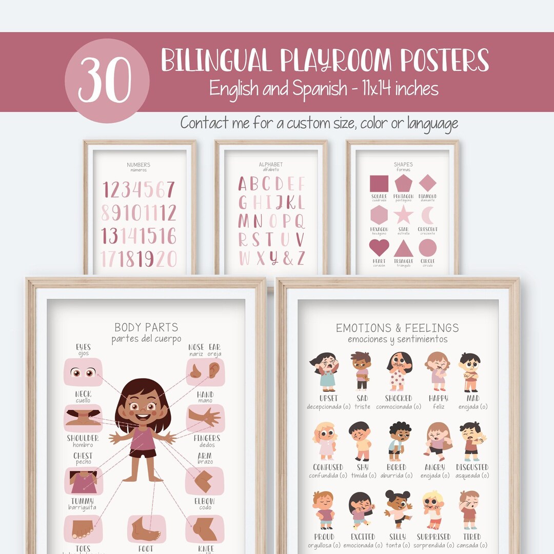 Bilingual Spanish and English Playroom Posters Set of 30 Educational ...