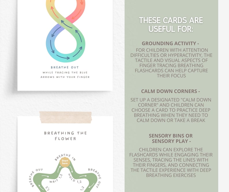 Finger Tracing Flashcards and Breathing Exercise Calm Down Cards and ...