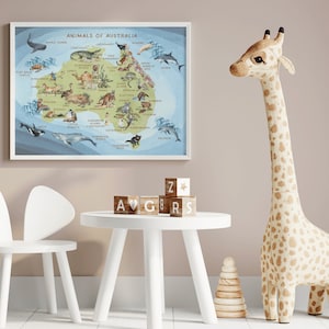 Australian Animals Map Print for Classroom Wall Decor, Educational Kids ...