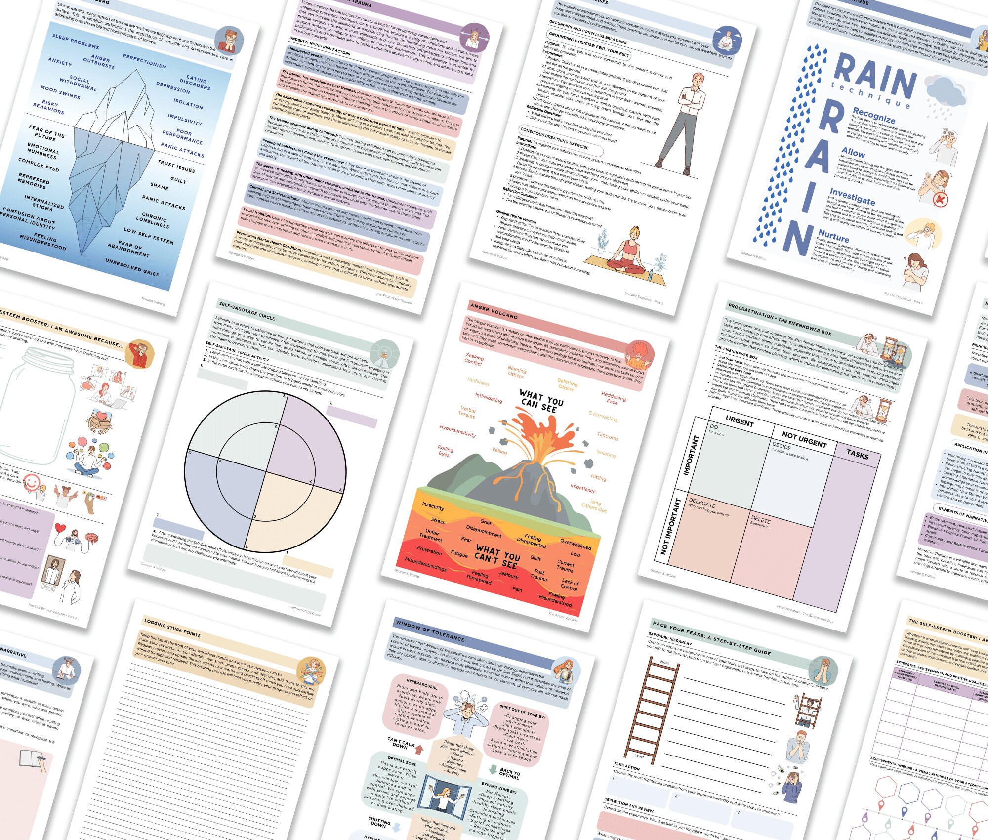 Trauma Therapy Worksheet Bundle for Teens and Young Adults, Social ...