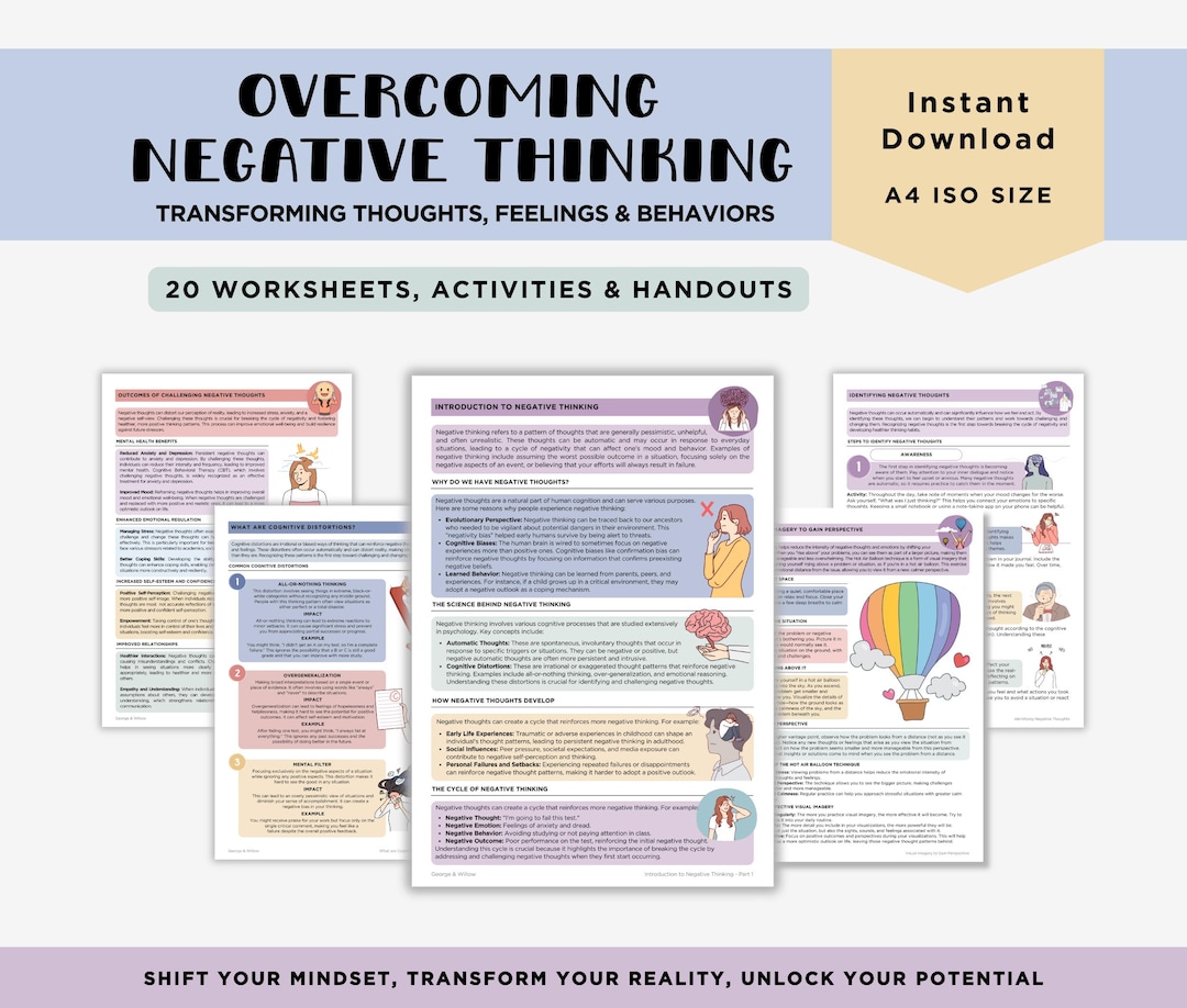 Cognitive Distortions Overcoming Negative Thinking Worksheets for ...