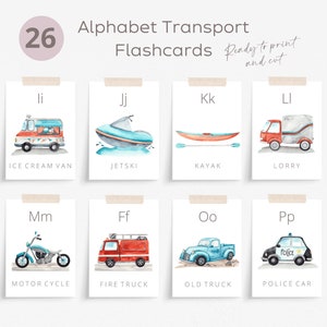 Alphabet Flashcards of Transport Vehicles, Flash Cards Toddlers ...