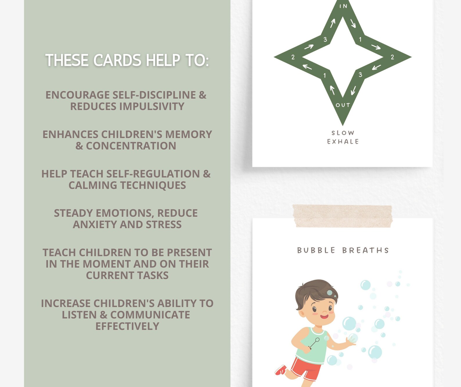 Finger Tracing Flashcards and Breathing Exercise Calm Down Cards and ...