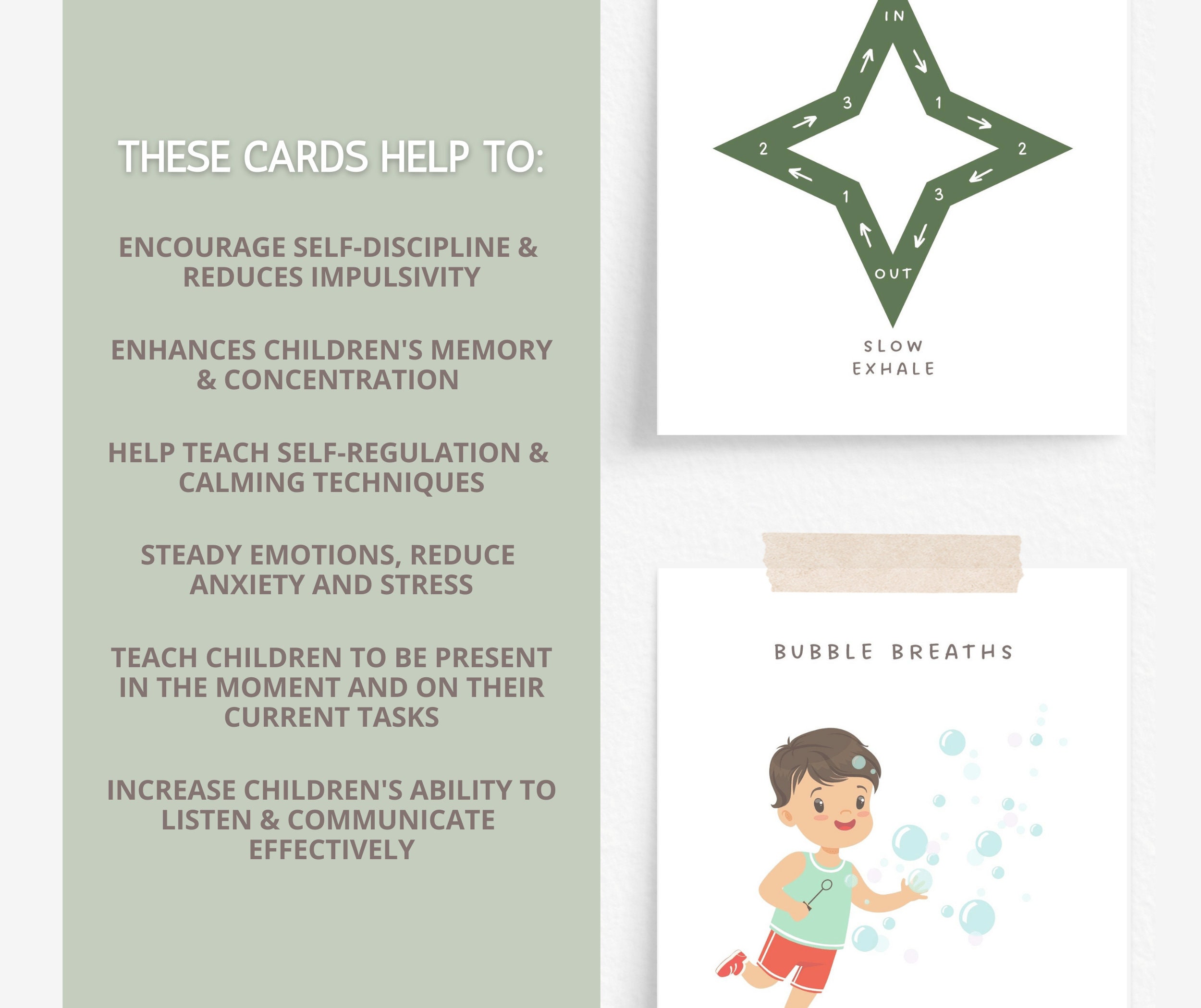 Finger Tracing Flashcards and Breathing Exercise Calm Down Cards and ...