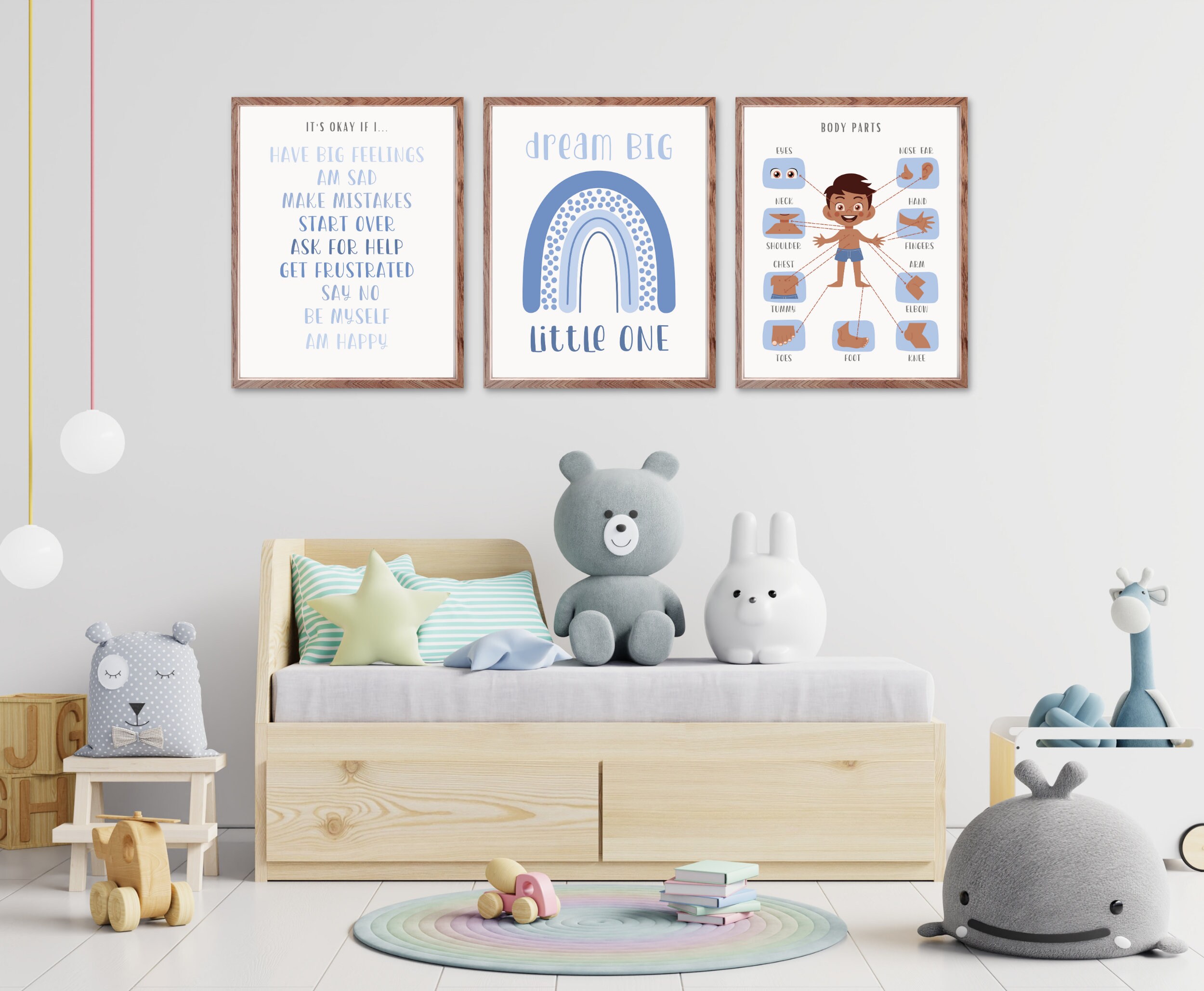 Set of 30 Pastel Blue Playroom Educational Posters - Montessori ...