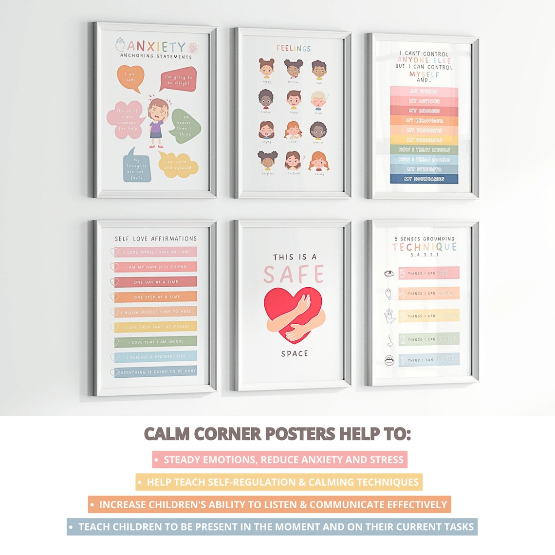 Calm Corner Posters in Rainbow Colors, Therapy Office Decor ...