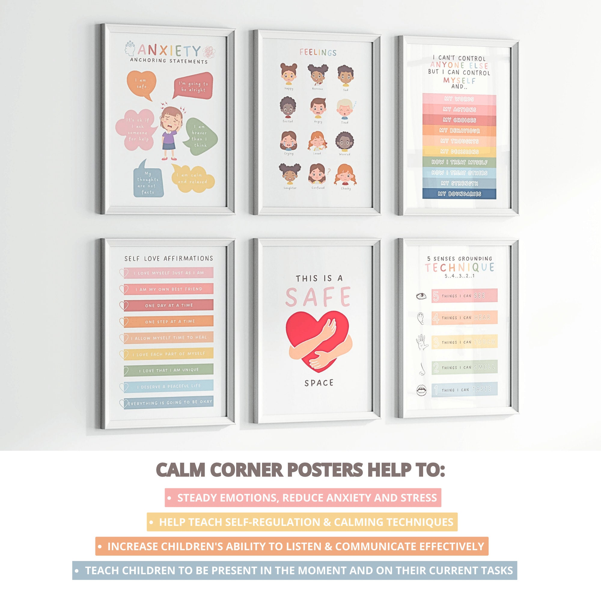 Calm Corner Posters in Rainbow Colors, Therapy Office Decor ...