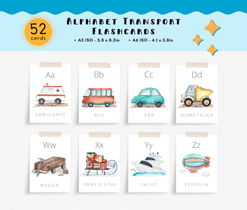 Alphabet Flashcards of Transport Vehicles, Flash Cards Toddlers ...